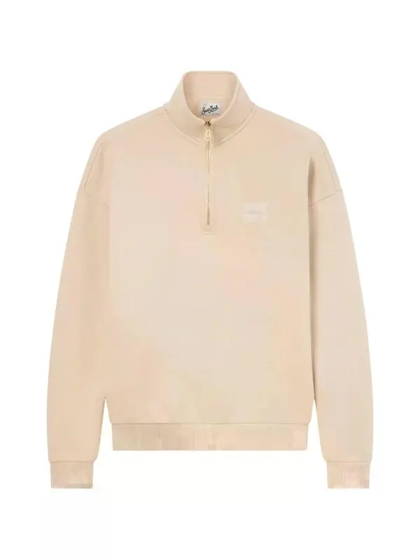 MC2 SAINT BARTH Beige Eliade Half-zip Cotton Sweatshirt With Flock Logo