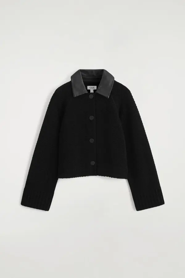 Cos Leather-collar Merino Wool Chenille Jacket