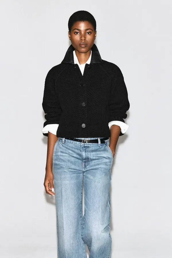 Cos Leather-collar Merino Wool Chenille Jacket
