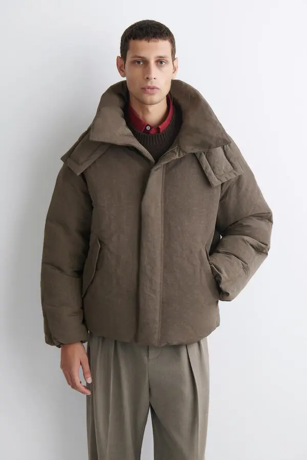Cos Oversized Nylon-linen Hooded Down Puffer Jacket