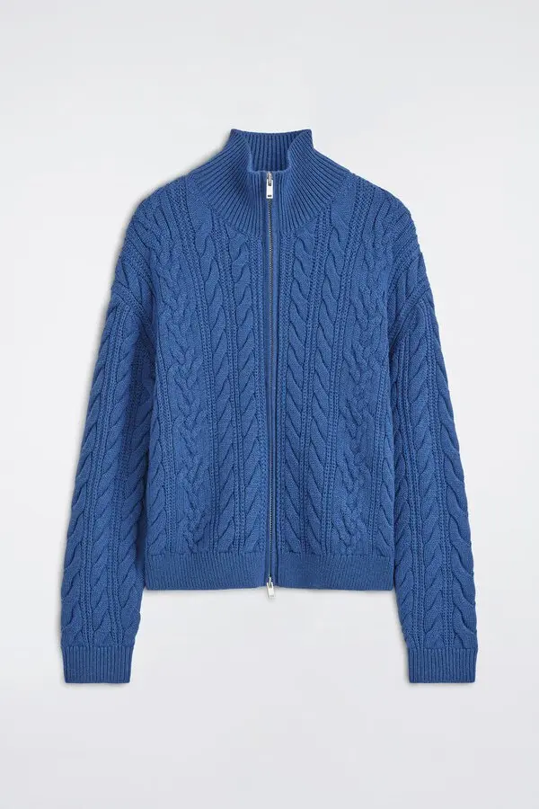 Cos Cable-knit Wool Mock-neck Zip-up Jacket