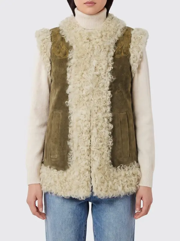 Etro Short Lamb Fur Waistcoat With Concealed Fastening And Floral Motif
