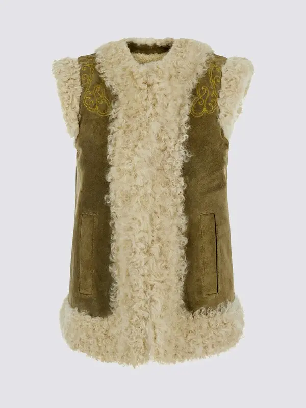 Etro Short Lamb Fur Waistcoat With Concealed Fastening And Floral Motif