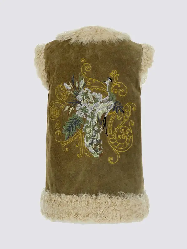 Etro Short Lamb Fur Waistcoat With Concealed Fastening And Floral Motif