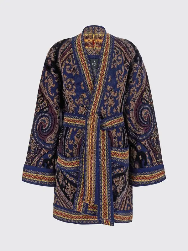 Etro Jacquard Wool-blend Robe Cardigan With A Tie Belt And Dropped Shoulders
