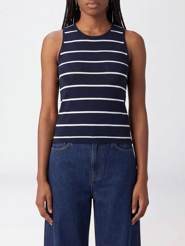 Balenciaga Striped Sleeveless Cotton-blend Top With Crew Neck