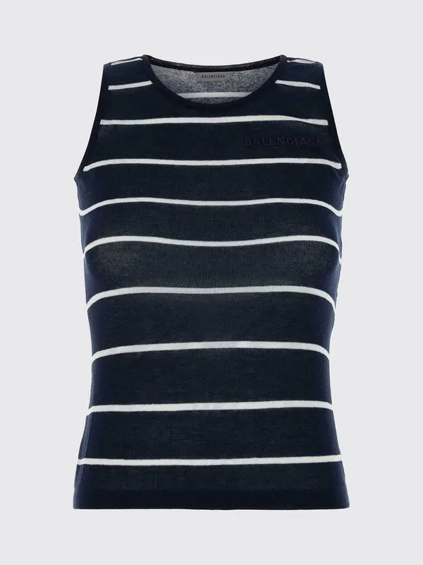 Balenciaga Striped Sleeveless Cotton-blend Top With Crew Neck