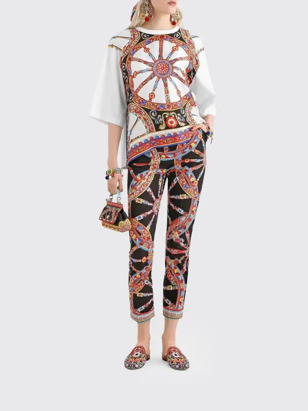 Dolce & Gabbana Cotton And Silk T-shirt With Carretto Siciliano Print - Fa01