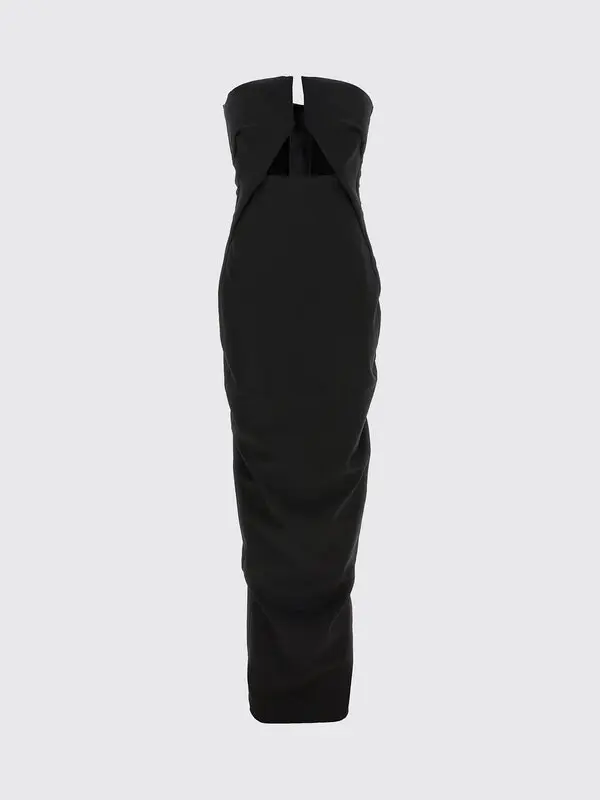 Rick Owens Off-the-shoulder Long Evening Gown In Wool Crêpe With Cut-out Details - Black