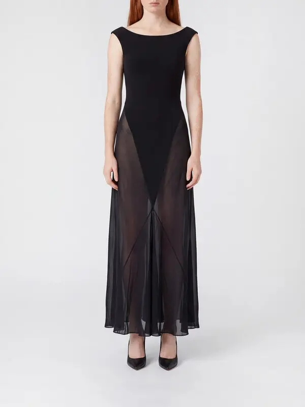 Alaïa Long A-line Stretch-viscose Dress With Boat Neck