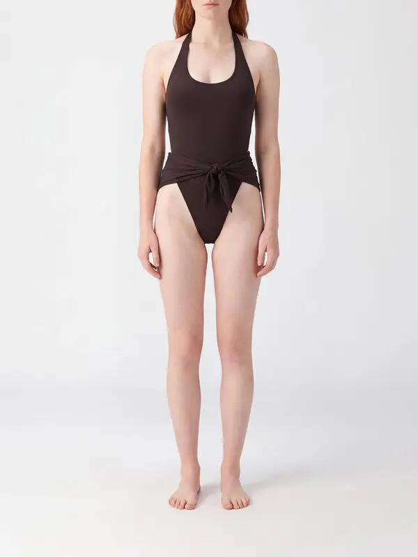 Alaïa Halterneck One-piece Swimsuit With Waist Knot Detail - Brown