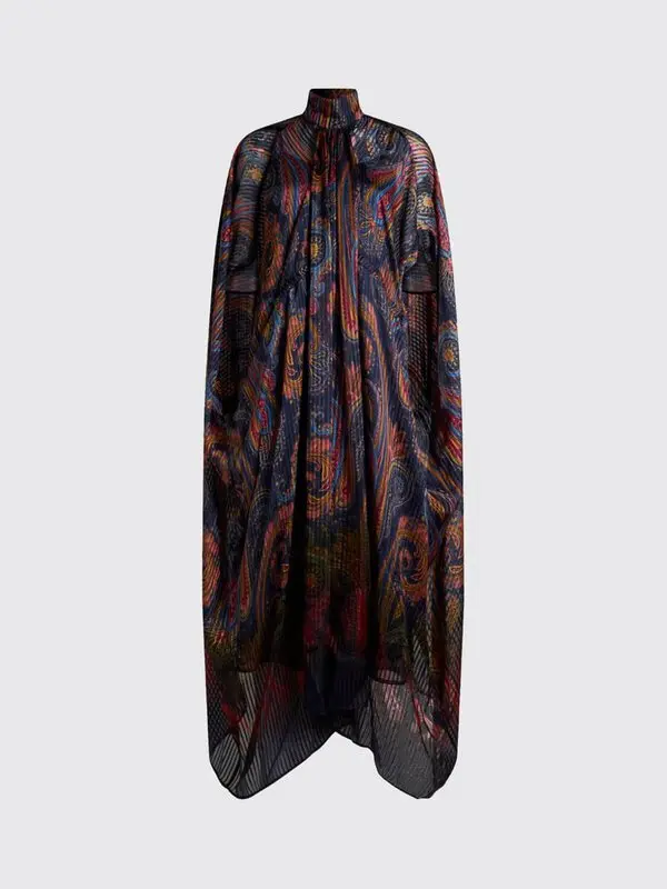Etro Long Paisley Print Silk Caftan With High Neck