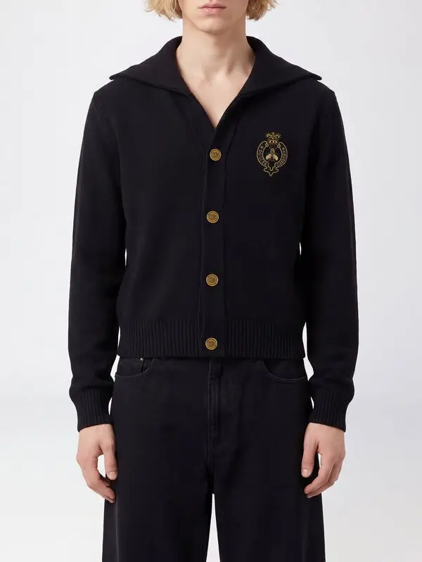 Dolce & Gabbana Virgin Wool Cardigan With Sailor Collar And Logo Crest