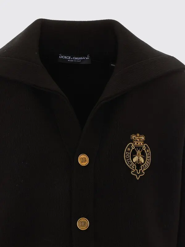 Dolce & Gabbana Virgin Wool Cardigan With Sailor Collar And Logo Crest
