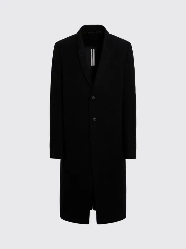 Rick Owens Single-breasted Knee-length Wool Coat With Classic Lapels