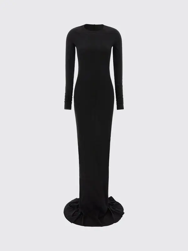 Rick Owens Long-sleeved Slim Fit Cotton Jersey Dress With Train