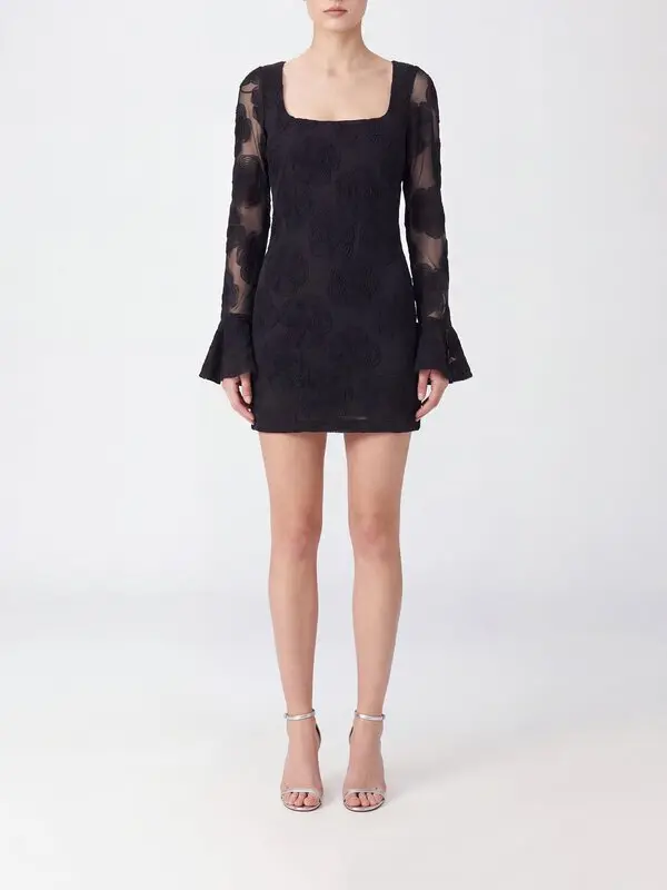 ROTATE BY BIRGER CHRISTENSEN Floral Mesh Sheath Mini Dress With Long Sleeves