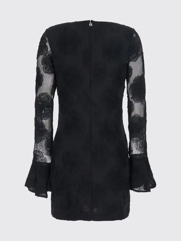 ROTATE BY BIRGER CHRISTENSEN Floral Mesh Sheath Mini Dress With Long Sleeves