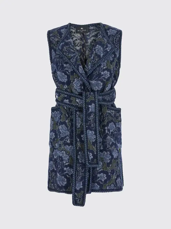 Etro Floral Print Cotton Robe Waistcoat With Waist Belt