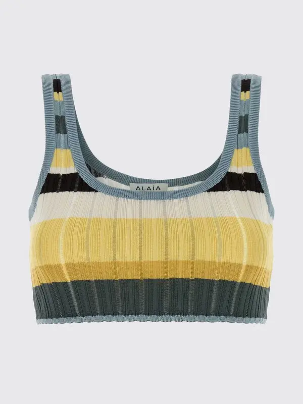 Alaïa Striped Cropped Knit Viscose Blend Top With Square Neckline