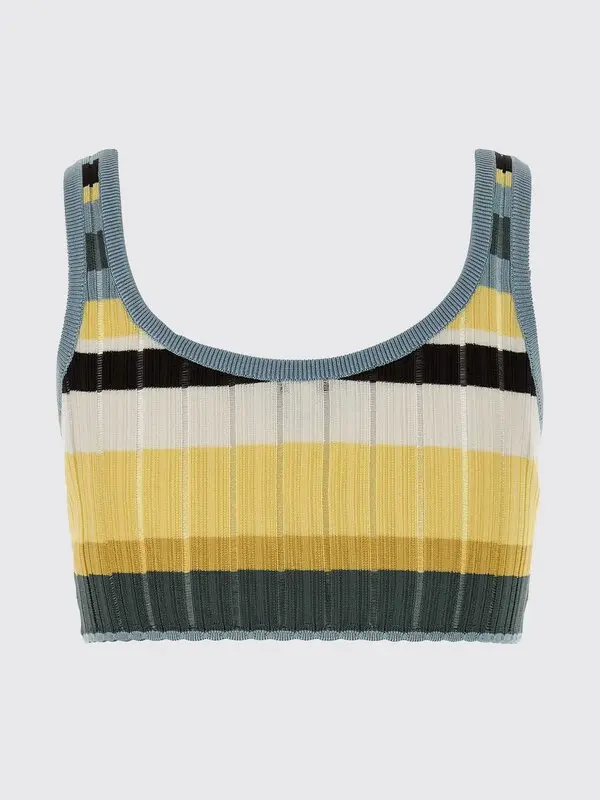 Alaïa Striped Cropped Knit Viscose Blend Top With Square Neckline
