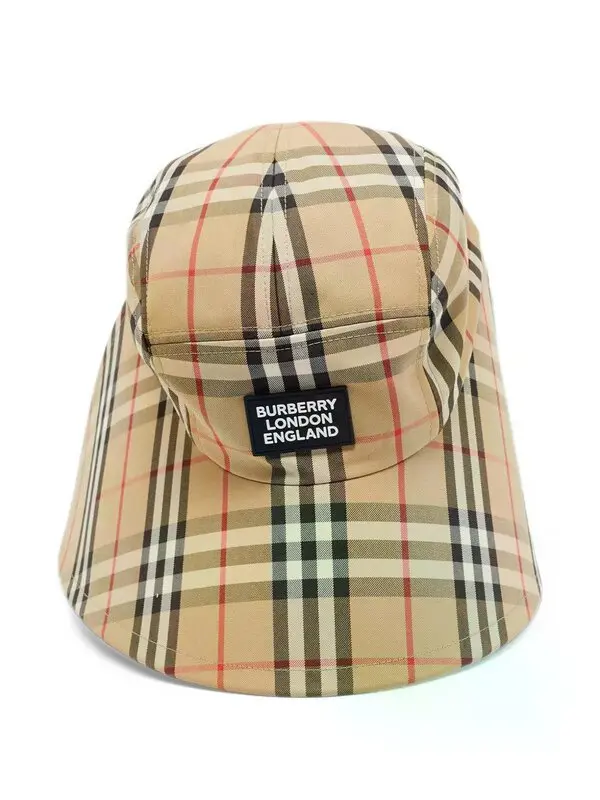 Burberry Checked Logo-appliqué Bonnet Cap - Neutrals
