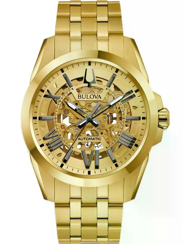 Bulova Sutton 43mm Skeleton Watch - Gold