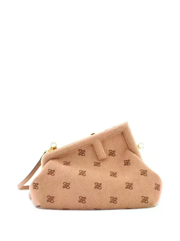 Fendi First Bag Ff Karligraphy Flannel Small Shoulder Bag - Brown