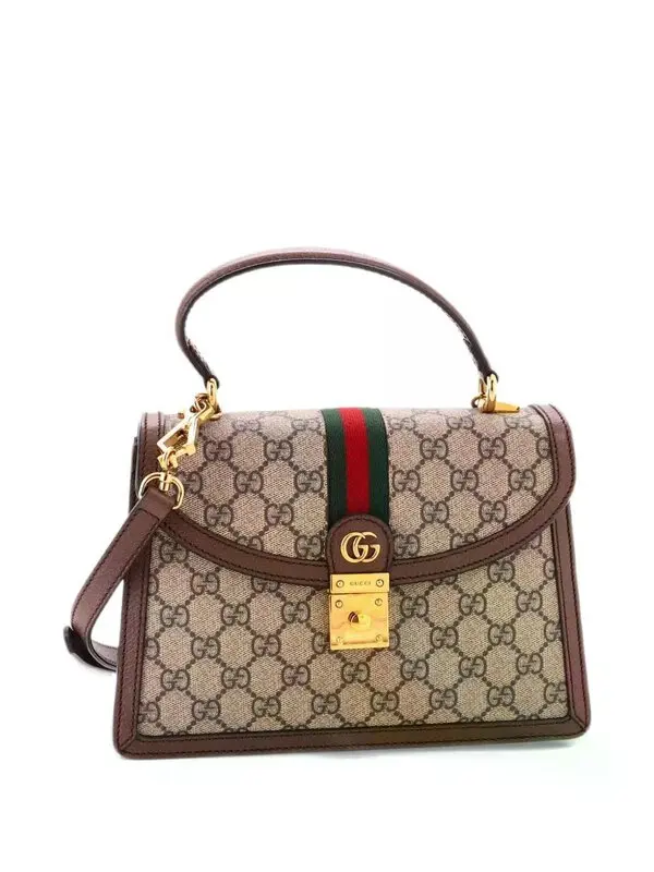 Gucci Ophidia Flap Top Handle Bag Gg Coated Canvas Small Satchel