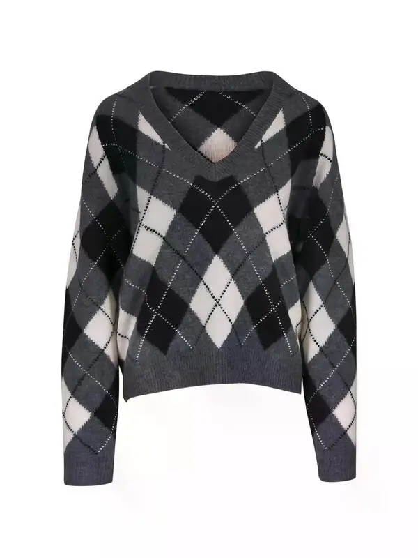 NILI LOTAN Feron Argyle-intarsia V-neck Sweater