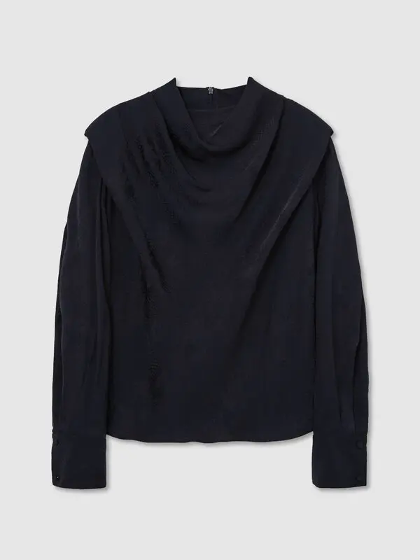 REISS Lainey Jacquard Cowl-neck Shoulder-pad Blouse