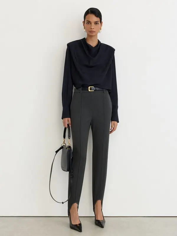 REISS Lainey Jacquard Cowl-neck Shoulder-pad Blouse