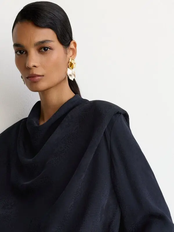 REISS Lainey Jacquard Cowl-neck Shoulder-pad Blouse