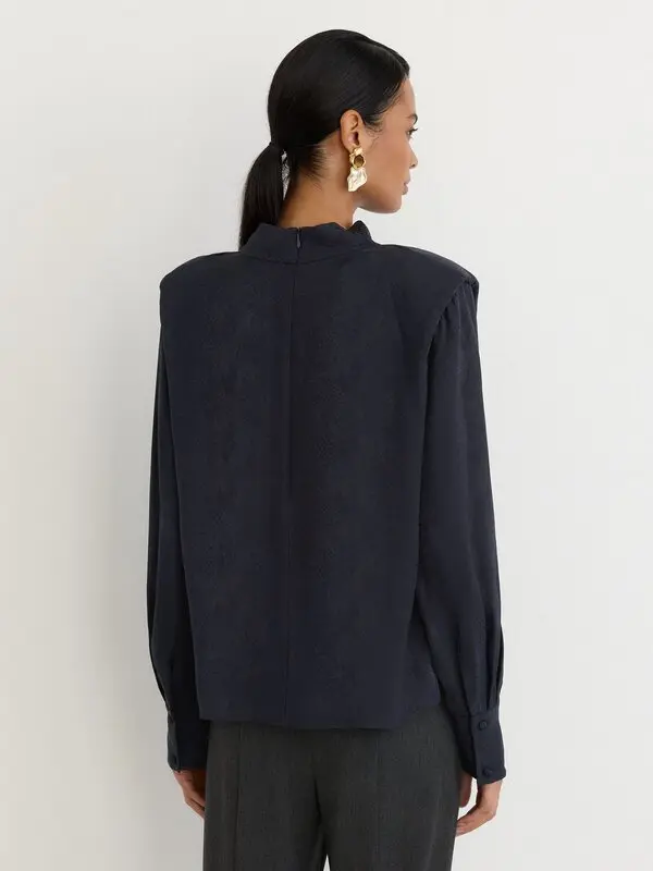 REISS Lainey Jacquard Cowl-neck Shoulder-pad Blouse