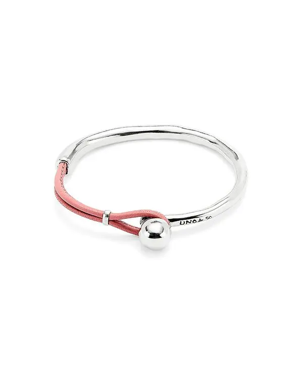 UNODE50 Sterling Plated Semi-rigid Bracelet With Pink Leather - Silver