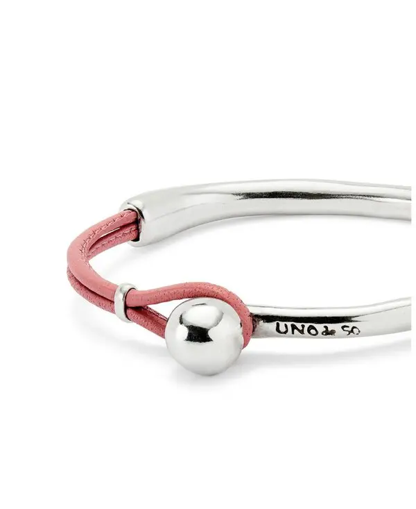 UNODE50 Sterling Plated Semi-rigid Bracelet With Pink Leather