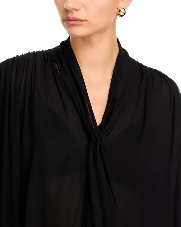 FRAME The Belle Sheer Silk Tie Neck Blouse