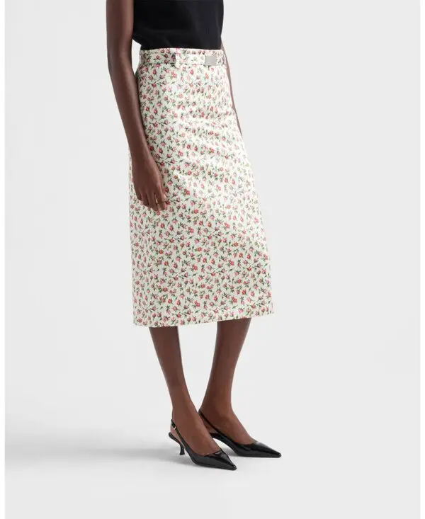 Prada Printed Silk Duchesse Midi Skirt