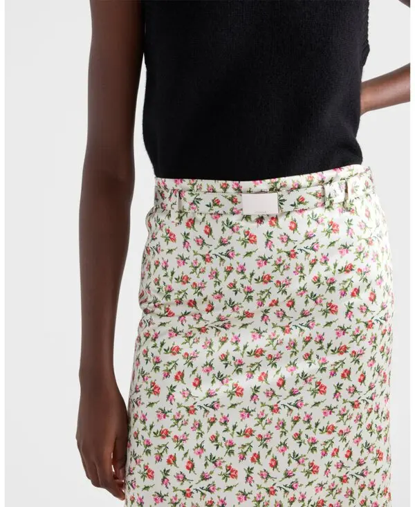 Prada Printed Silk Duchesse Midi Skirt