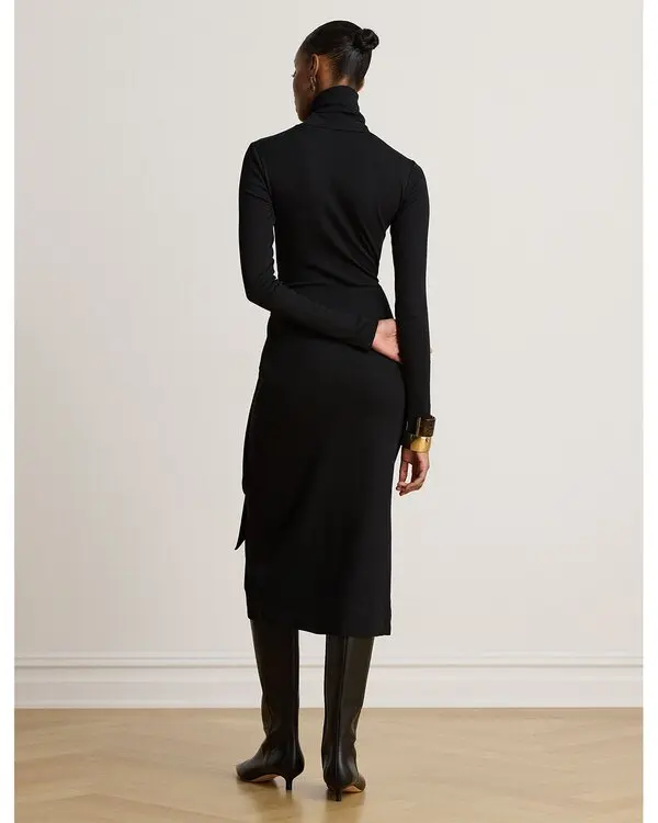Ralph Lauren Tie Front Rib Knit Turtleneck Dress