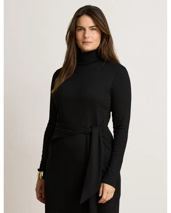 Ralph Lauren Tie Front Rib Knit Turtleneck Dress