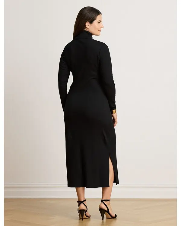 Ralph Lauren Tie Front Rib Knit Turtleneck Dress