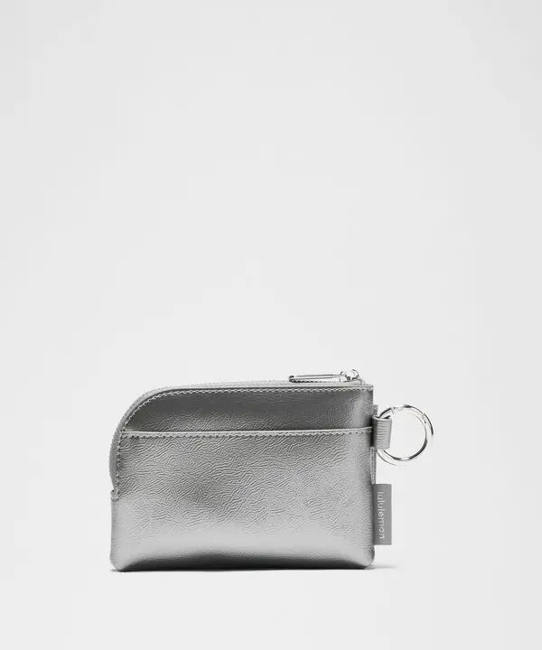 Lululemon Smooth Leather Alternative Double-zip Clippable Card Pouch - Feather Grey/silver