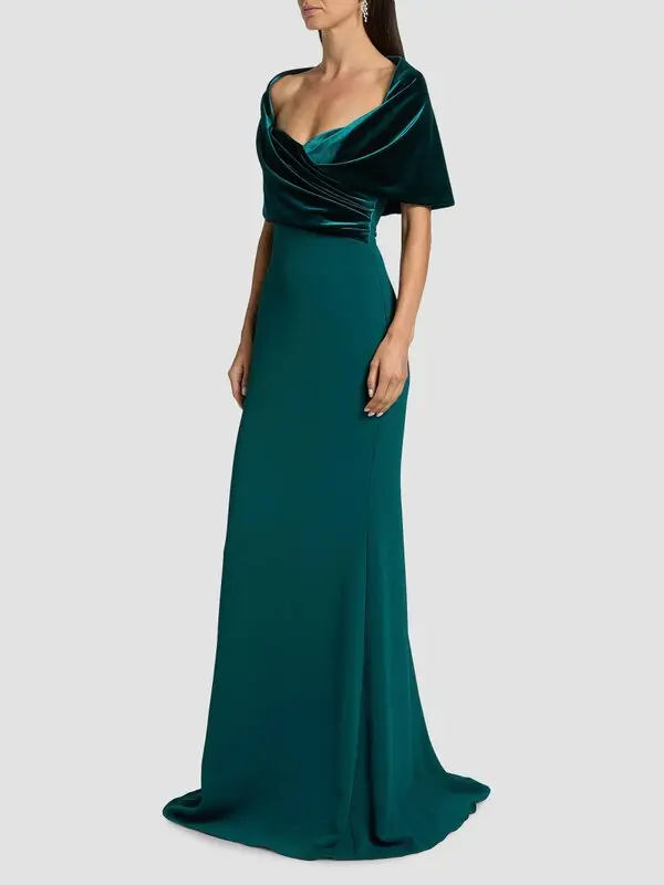 Badgley Mischka Stretch-crepe Shawl-collar Gown