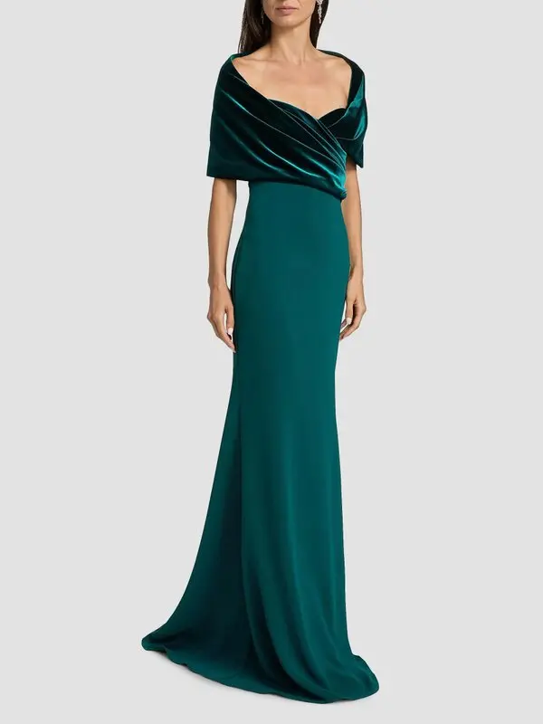 Badgley Mischka Stretch-crepe Shawl-collar Gown