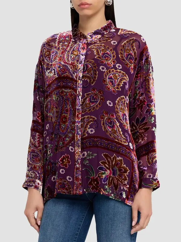 Johnny Was The Slim Audrey Embroidered Floral Burnout Shirt