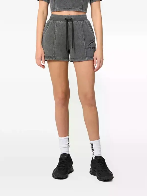 PLEIN SPORT Acid-wash Logo-print Mini Shorts