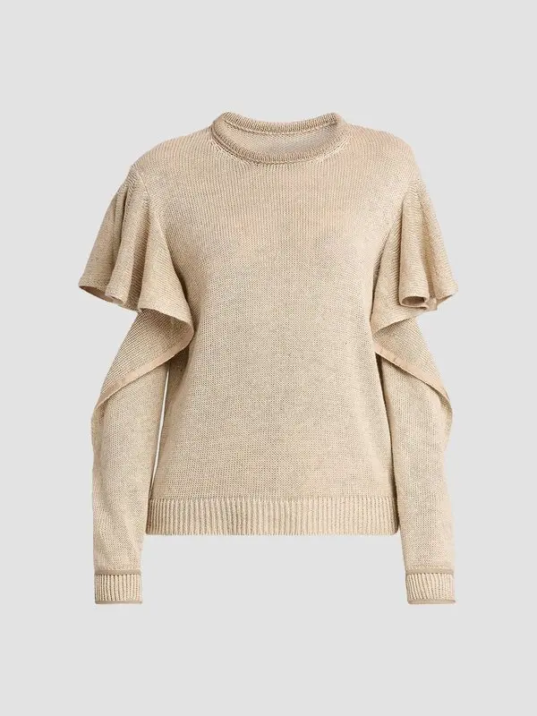 Moschino Ruffle Cold Shoulder Knit Sweater - Multi Beige