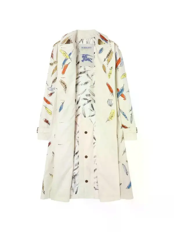 Burberry Long Embroidered Tropical Gabardine Foxfield Trench Coat - White