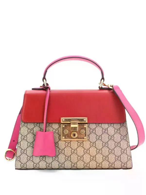 Gucci Padlock Top Handle Bag Gg Coated Canvas And Leather Small Satchel